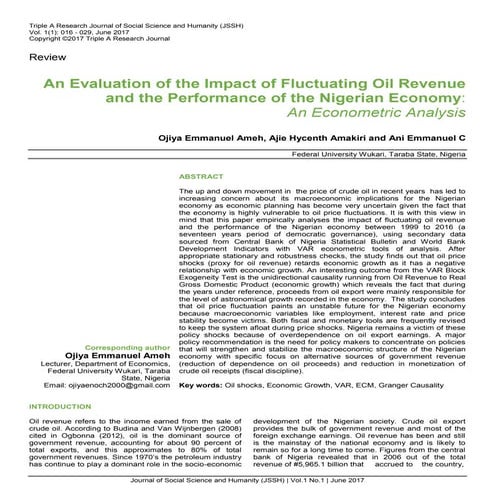 An Evaluation of the Impact of Fluctuating Oil Revenue and the Performance of the Nigerian ...