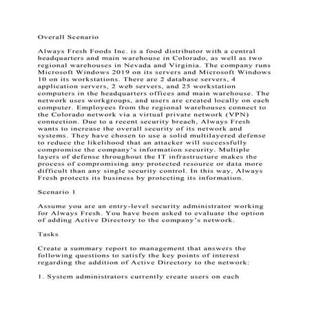 Overall Scenario Always Fresh Foods Inc. is a food distributor w.docx