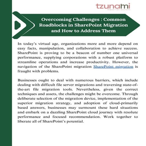 Overcoming Challenges Common Roadblocks in SharePoint Migration and How ...