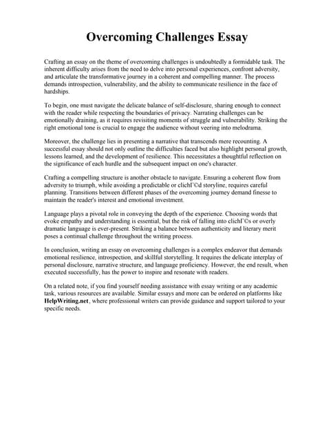 Overcoming An Obstacle Essay | PDF