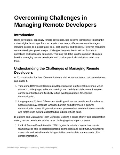 Overcoming Challenges In Managing Remote Developers Pdf