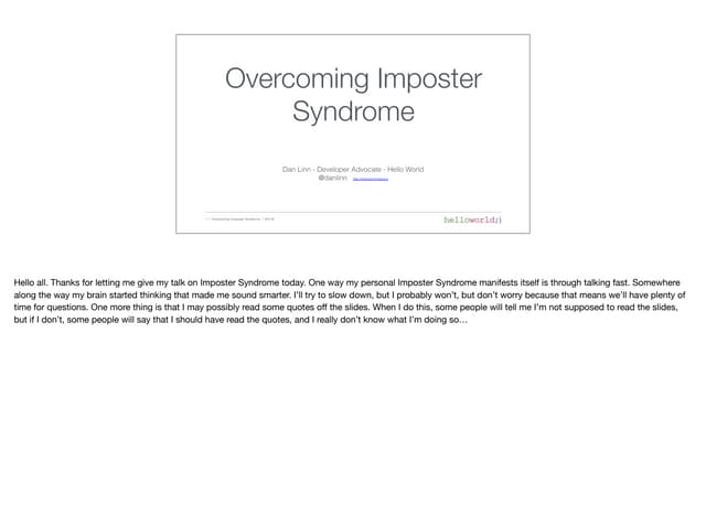 Imposter syndrome SXSW 2019 Proposal | PDF
