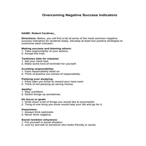 Overcoming Negative Success Indicators | PDF