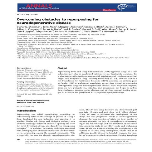 Overcoming obstacles to repurposing for neurodegenerative disease | PDF