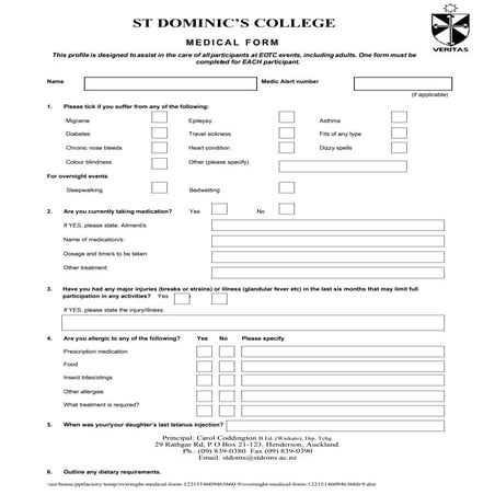 Overnight Medical Form | DOC