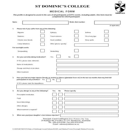 Overnight Medical Form | DOC