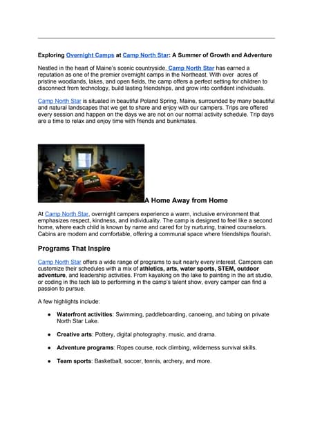 2 weeks sleepaway camp.docxAdventure at Camp North Star | DOCX