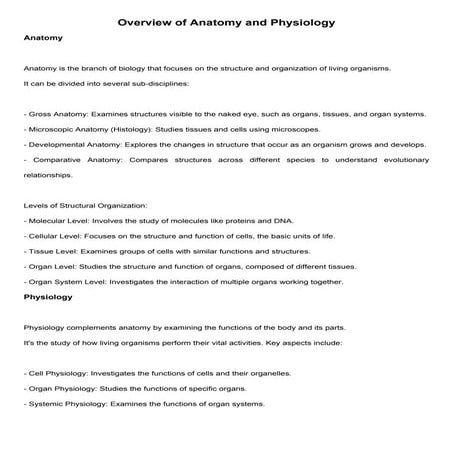 Overview of Anatomy and Physiology Explore the detailed relationship. | PDF