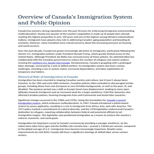 Overview of Canada’s Immigration System and Public Opinion.docx