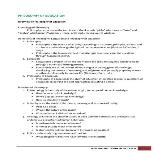 PHILOSOPHY OF EDUCATION | PDF