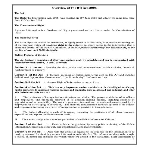 Overview of Right to Information Act 2005 | PDF