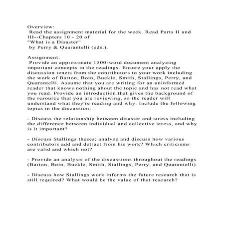 Overview Read the assignment material for the week. Read Parts II.docx