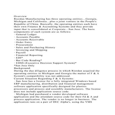 OverviewRiordan Manufacturing has three operating entities…Georg.docx ...