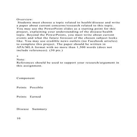 Overview Students must choose a topic related to healthdisease.docx
