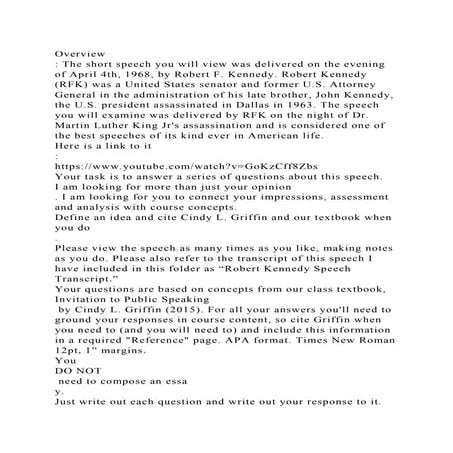 Overview The short speech you will view was delivered on the even.docx