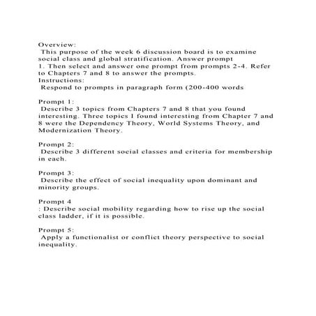 Overview This purpose of the week 6 discussion board is to exam.docx