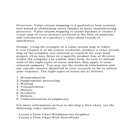 Overview Value stream mapping is a qualitative lean systems t.docx