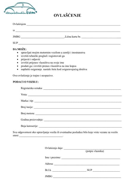 Ovlascenje za registraciju-vozila | PDF