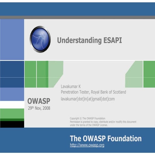 Understanding ESAPI, OWASP Delhi | PDF