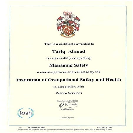 IOSH Certificate | PDF