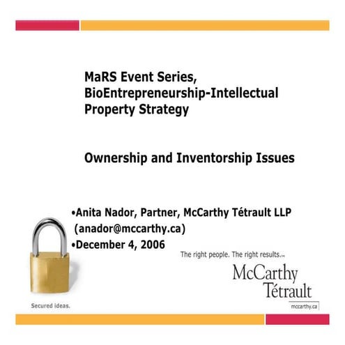 BioEntrepreneurship: Ownership and Inventorship Issues | PPT