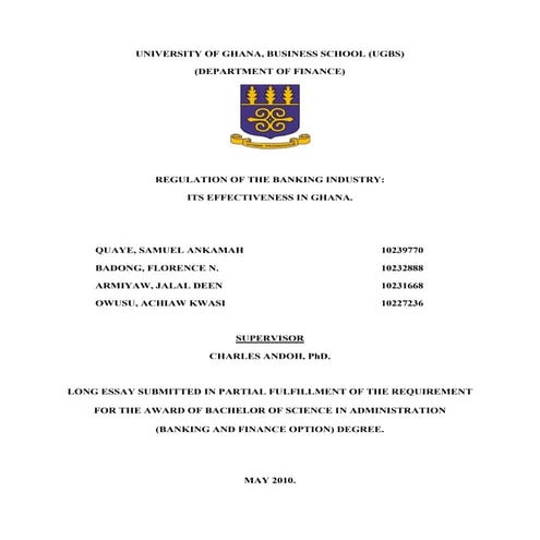Owusu Achiaw Kwasi's Research on the Regulation of the Banking Industry ...