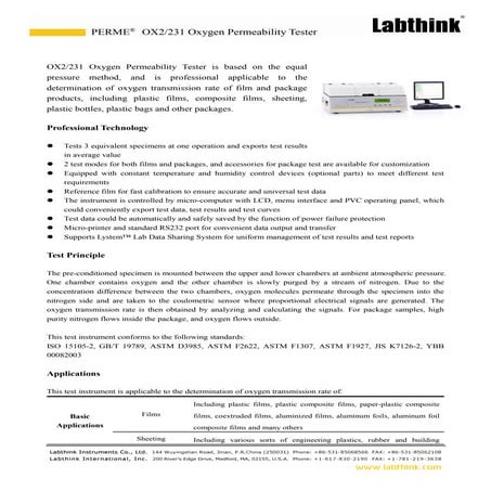 Ox2/231 Oxygen Permeability Tester | PDF