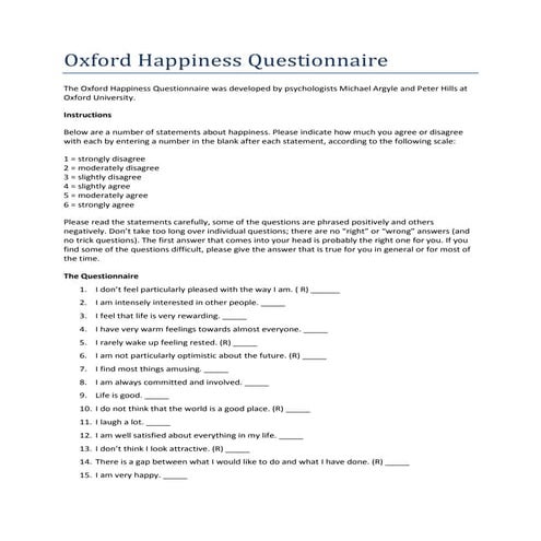 Oxford happinessquestionnaire | PDF