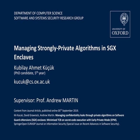 DevDay: Managing Private Algorithms in SGX Enclaves, University of ...