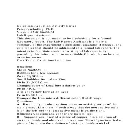 Oxidation-Reduction Activity SeriesPeter Jeschofnig, Ph.D..docx