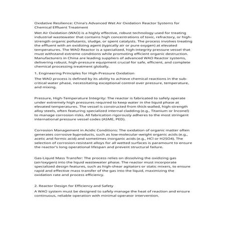 Oxidative Resilience China's Advanced Wet Air Oxidation Reactor Systems for Chemical Effluent ...