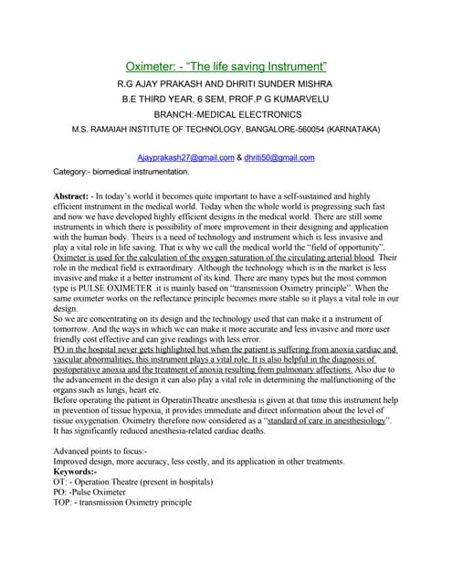 assignment on pulse oximetery.pdf child health nursing | PDF