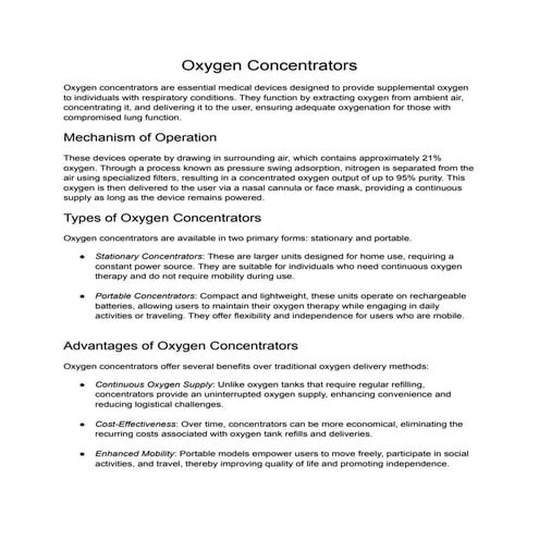 Oxygen Concentrators | Medical Machine Equipment | PDF