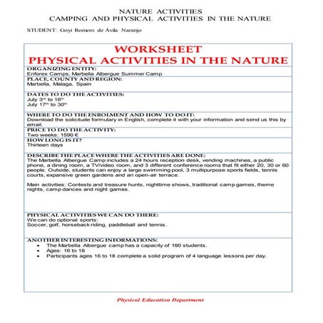 8.1. ws nature activities places to do nature physical activities | DOCX