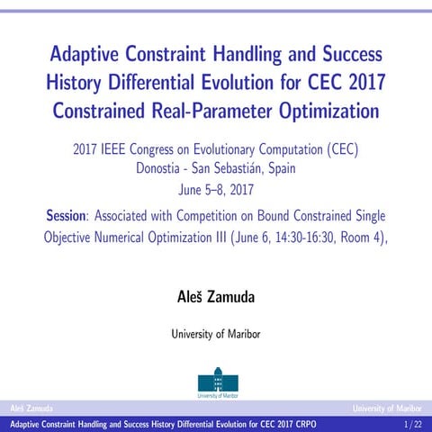 Adaptive Constraint Handling And Success History Differential Evolution For Cec 2017 Constrained