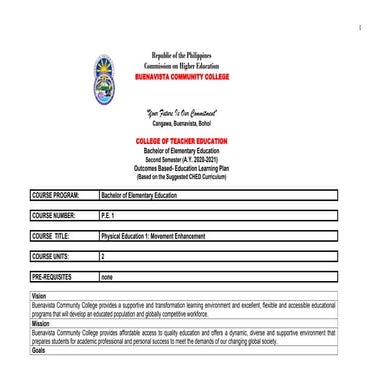 P.E. 1 BEED SYLLABUS FOR COLLEGE STUDENTS | DOCX