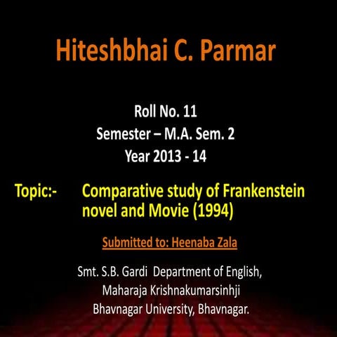 P - 5 - Comparative study of Frankenstein Novel and Movie (1994) | PPTX