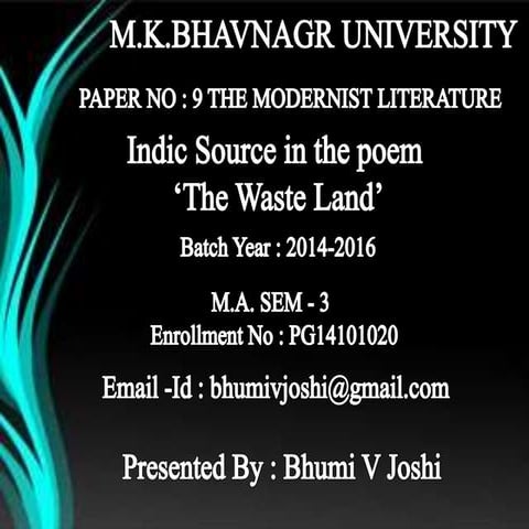 Indic Source in the poem ‘The Waste Land’ | PPTX