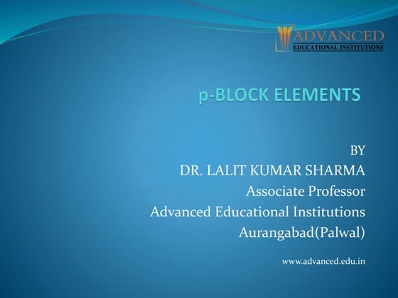 12th Chemistry P-block elements Notes for JEE Main 2015 | PPT