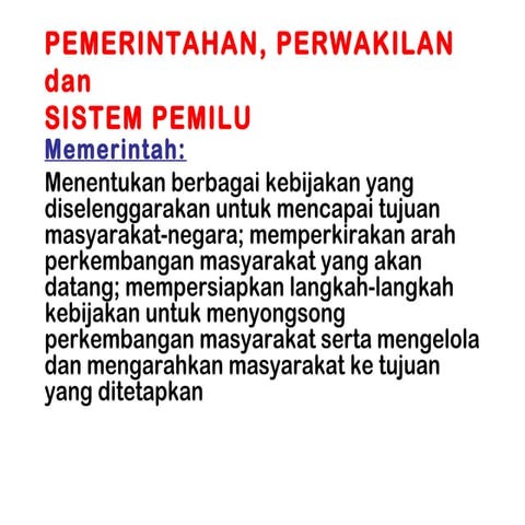 Pemerintahan, Perwakilan dan Sistem Pemilu | PPT