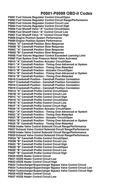 OBD2 Powertrain Code List (P0100- P0199) | PDF