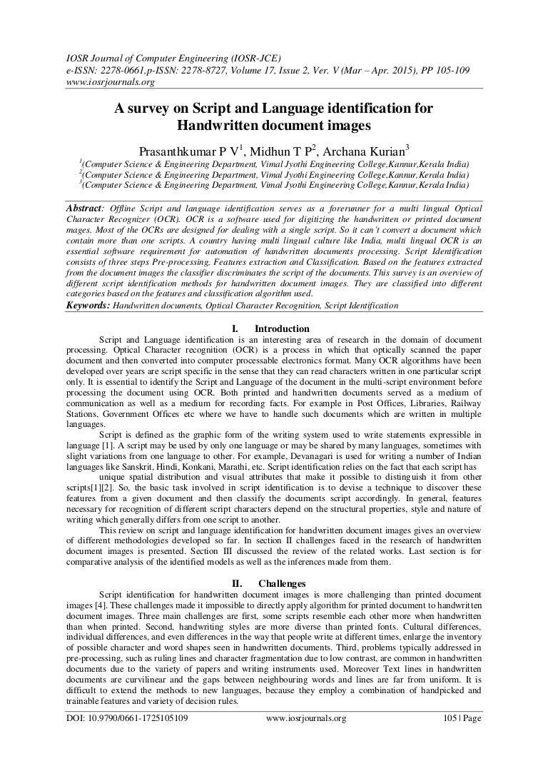 A survey on Script and Language identification for Handwritten docume…