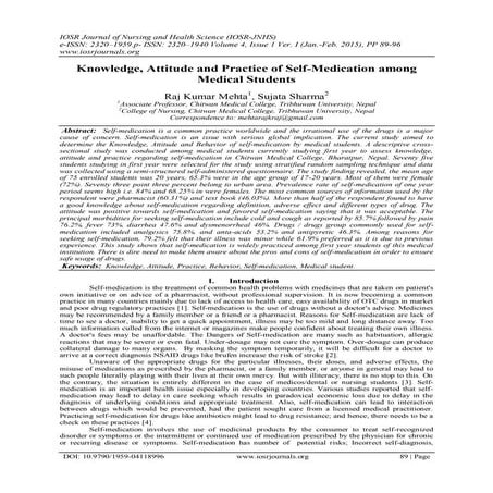 Knowledge, Attitude and Practice of Self-Medication among Medical ...