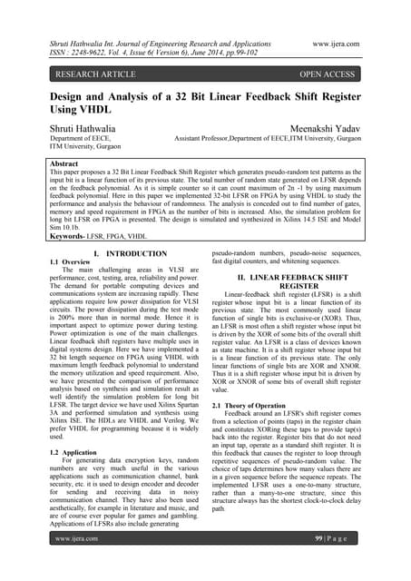 Fpga Based Design System For A Two Segment Fibonacci Lfsr Random Number Generator Pdf