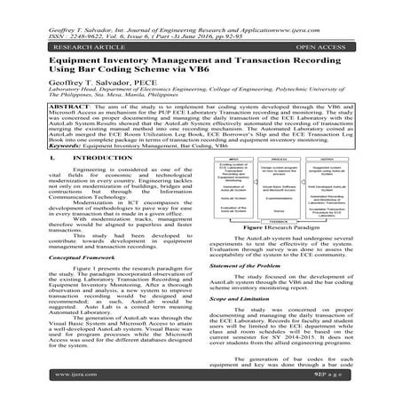 Equipment Inventory Management and Transaction Recording Using Bar ...