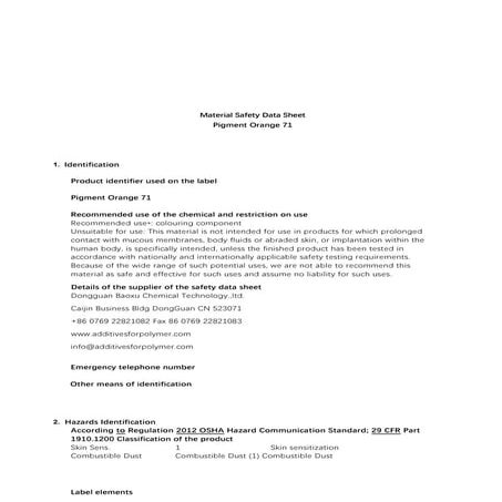 Pigment dpp orange 71 cas 84632 50-8 safety data sheet msds sds baoxu ...