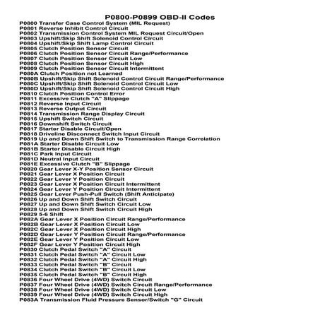 OBD2 Powertrain Code List (P0800- P0899) | PDF
