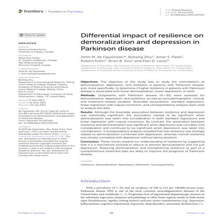 Differential impact of resilience on demoralization and depression in ...