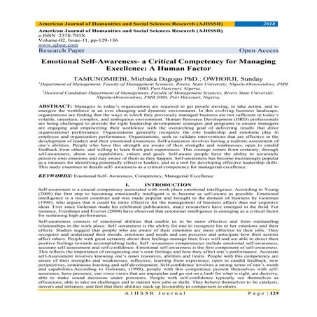 Emotional Self-Awareness- a Critical Competency for Managing Excellence ...