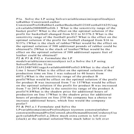 P1a. Solve the LP using Solvervariablesmaximizeprofitsubject toRu.docx